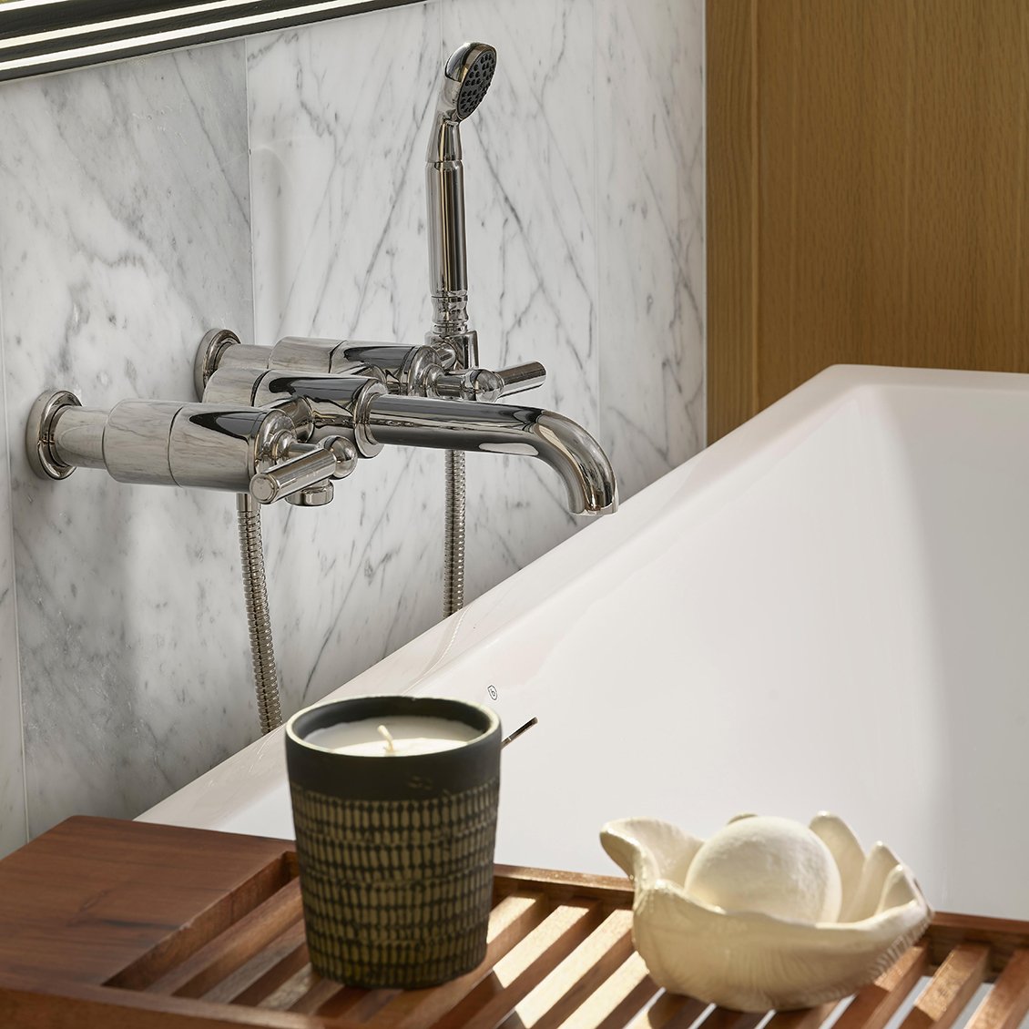 Ludlow Wall Mounted Exposed Tub Filler with Handshower and Lever ...