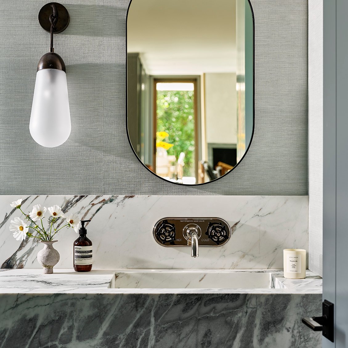 Discover Regulator Low Profile Three Hole Wall Mounted Lavatory Faucet with Low Black Wheel ...